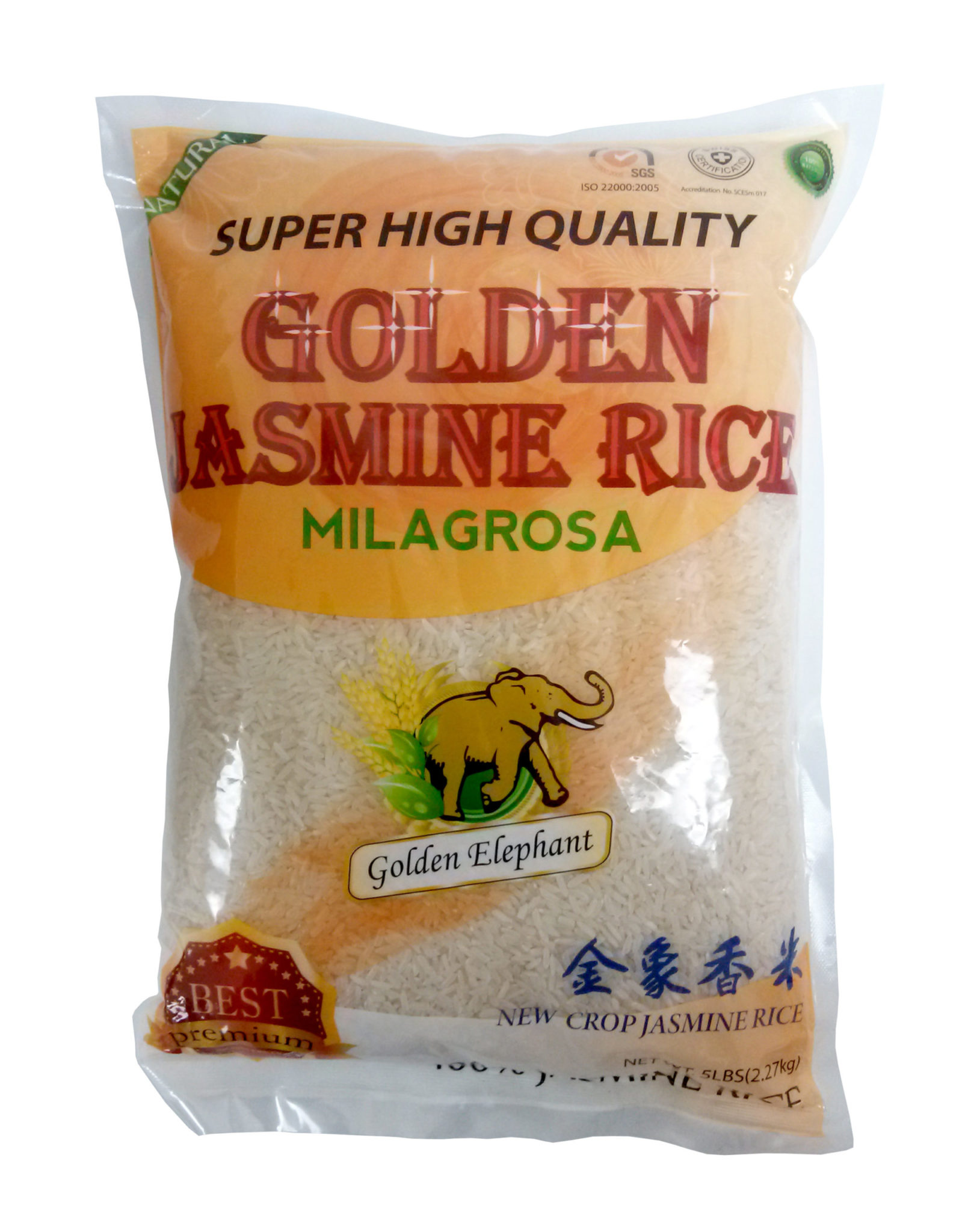 GOLDEN ELEPHANT JASMIN RICE 10LBX5BAG/CS WT:50LB | GL International