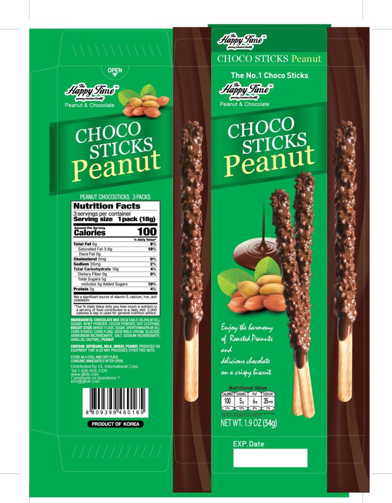 “The Happy Time” Choco Sticks Peanut 1.9oz x 3sticks/box X 32box per ...