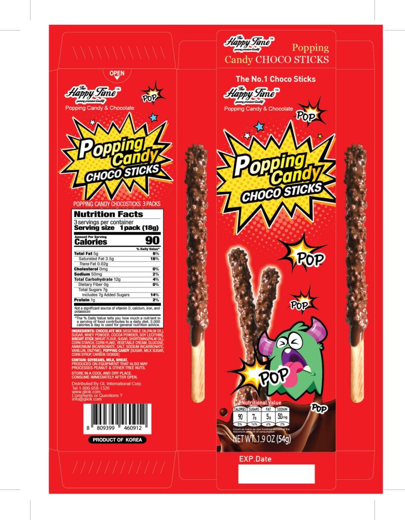 “The Happy Time” Choco Popping Candy 1.9oz x 3sticks/box X 32box per ...